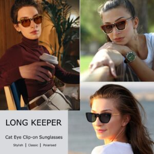 Long Keeper Polarized Clip on Sunglasses Over Prescription Women Men with UV Protection Clip on Cat Eyeglasses