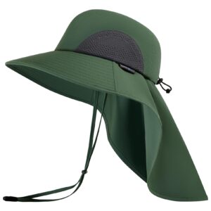 uvsai upf 50+ foldable sun hats wide brim with large neck flap for men women uv protection gardening fishing beach hat green