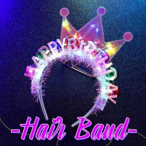 Zoestar Light Up Happy Birthday Crown Headband Glow Ball Hair Bands Sparkly Birthday Party Hair Accessories Women(Colorful)