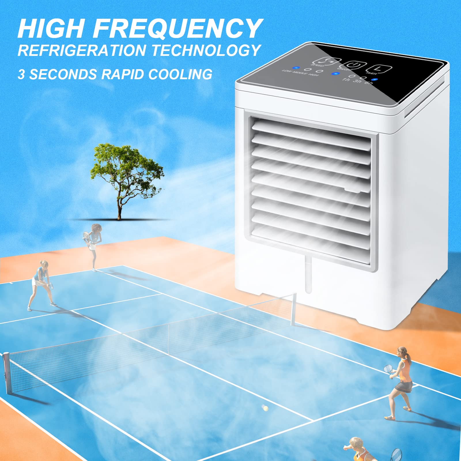 Portable Air Conditioners, Personal Evaporative Air Cooler with 3 Wind Speeds Touch Screen Mini Air Conditioner, Portable Ac Unit Fan with 1-6H Timer for Room, Desk, Tent, Bedroom, Car, RV and Camping