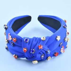 ABONDEVER Patriotic Rhinestone Knotted Headband Headbands for Women Crystal Wide American Flag Top Knot Headband 4th of July Independence Day Hair Accessories Holiday Gifts(Blue-Star)