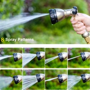 FANHAO Professional Garden Hose Nozzle Heavy Duty, 100% Metal Thumb Control Water Hose Sprayer with 8 Spray Patterns, High Pressure Water Nozzle for Watering Plant & Lawn, Washing Car & Pet