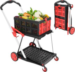 multi use functional collapsible carts, shopping cart with storage crate, mobile folding trolley, portable folding cart, shopping cart folding trolley for home, groceries