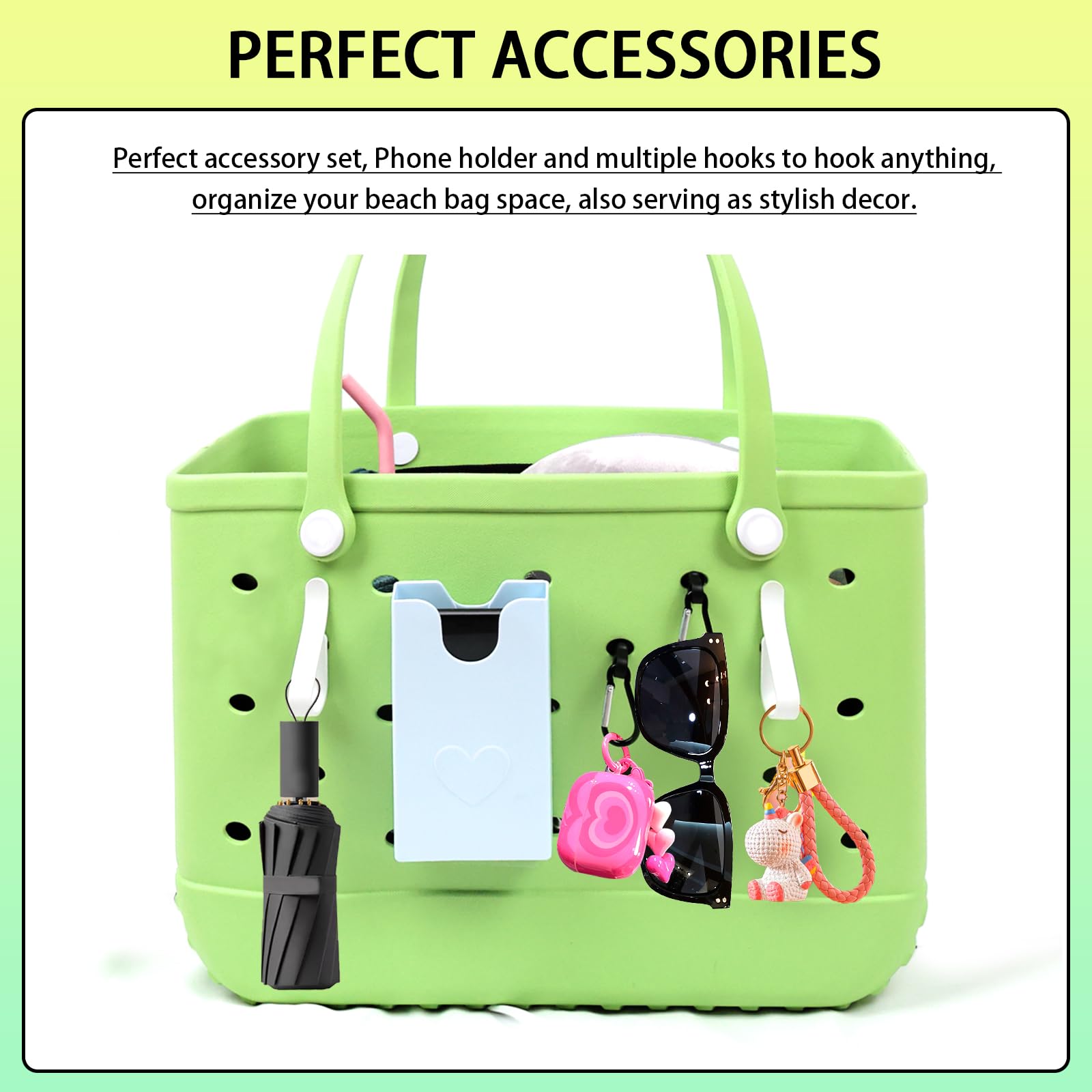 6Pcs Clear Beach Bag Organizer Accessories 17.7X10.5X8in for Bogg Bag X Large Storage Bag, with Insert Phone Holder and Hooks key Holder for Bogg Bag Organizing Your Bag and Divide Spac