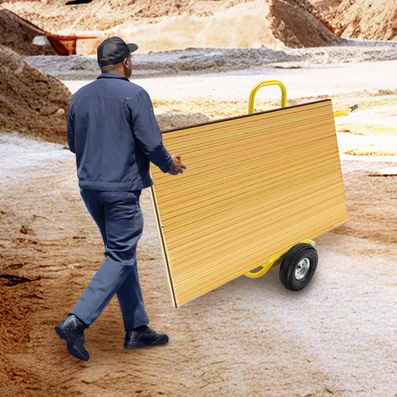 biosp Panel Truck Dolly Cart with 1200 LBS Load Capacity All Terrain Drywall Sheet Cart with Wheels Heavy Duty Rolling Panel Dolly Service Cart for Handling Sheetrock Drywall Plywood Lumar, Yellow