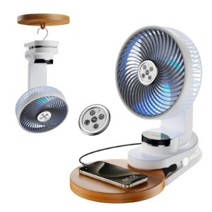 joyful 8 inch clip on fan, 20000mah battery operated desk fan with 9 speeds, auto oscillation rechargeable camping fan with atmosphere light and remote, usb-c powered fan for office desktop stroller