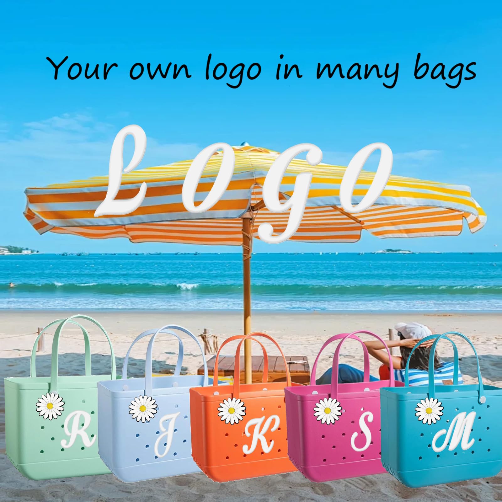 Hroatpk 2pcs Charms for Bogg Bag, Letter Charms Decorative Alphabet Lettering Accessories Insert Charms Compatible with Bogg Bag, Beach Bag, Rubber Tote Bag (Letter K+Flower)