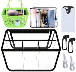 6pcs clear beach bag organizer accessories 17.7x10.5x8in for bogg bag x large storage bag, with insert phone holder and hooks key holder for bogg bag organizing your bag and divide spac