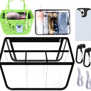 6Pcs Clear Beach Bag Organizer Accessories 17.7X10.5X8in for Bogg Bag X Large Storage Bag, with Insert Phone Holder and Hooks key Holder for Bogg Bag Organizing Your Bag and Divide Spac