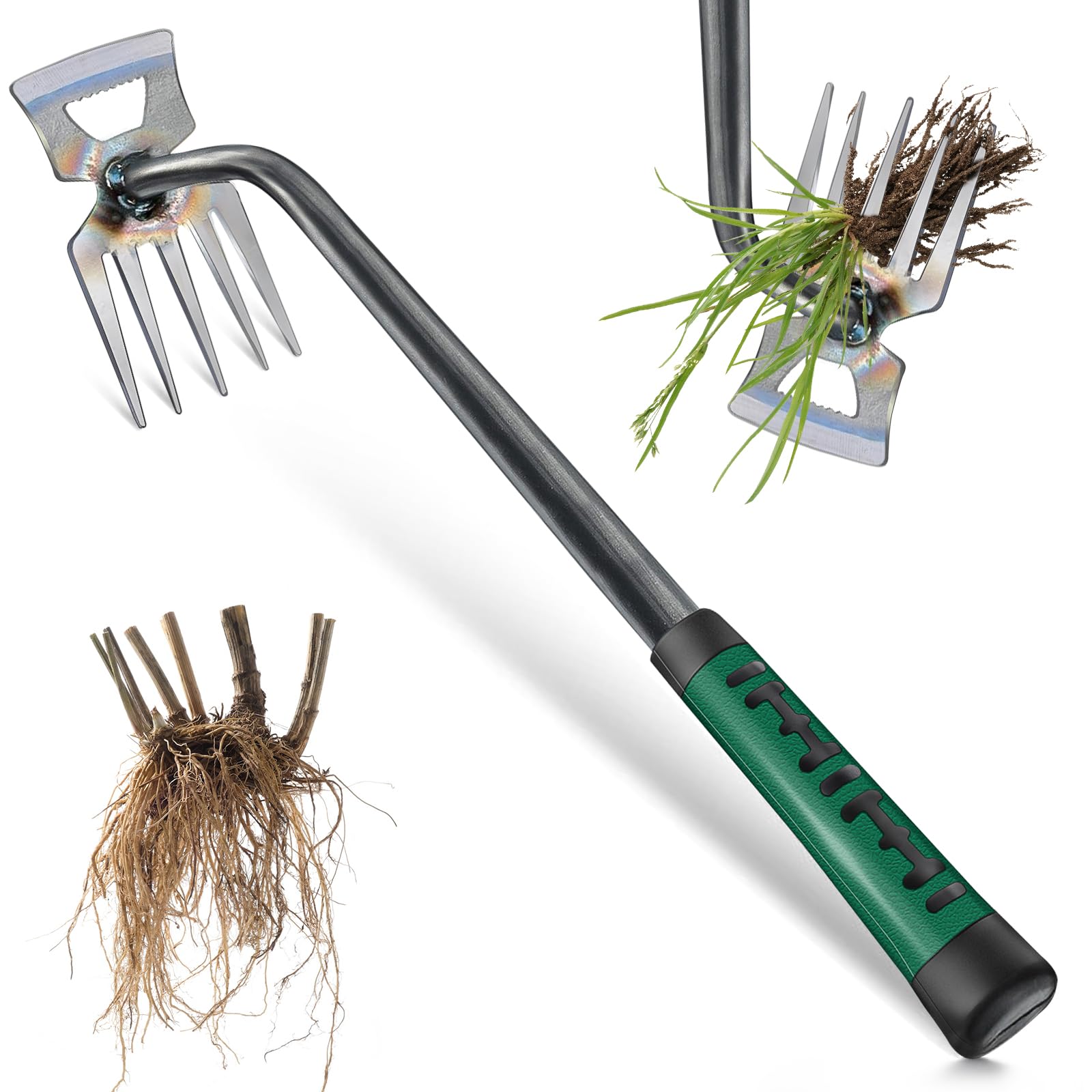 Weed Puller Tools Sharp Weeding Tool High Manganese Steel Grass Root Removal Tool with 5 Teethes Dual Purpose Hand Weeder Tool for Yard Garden Far