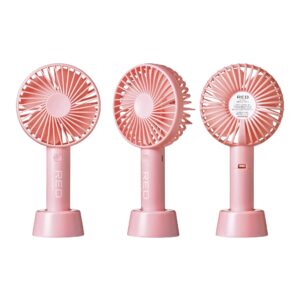 Red by Kiss Handheld Fan, Mini Portable Personal Desk Fan with USB Rechargeable, 3 Speed Long Lasting Powerful Small Fan for Makeup Travel Home Office Lace Wig Eyelash Face Nail (Pink)