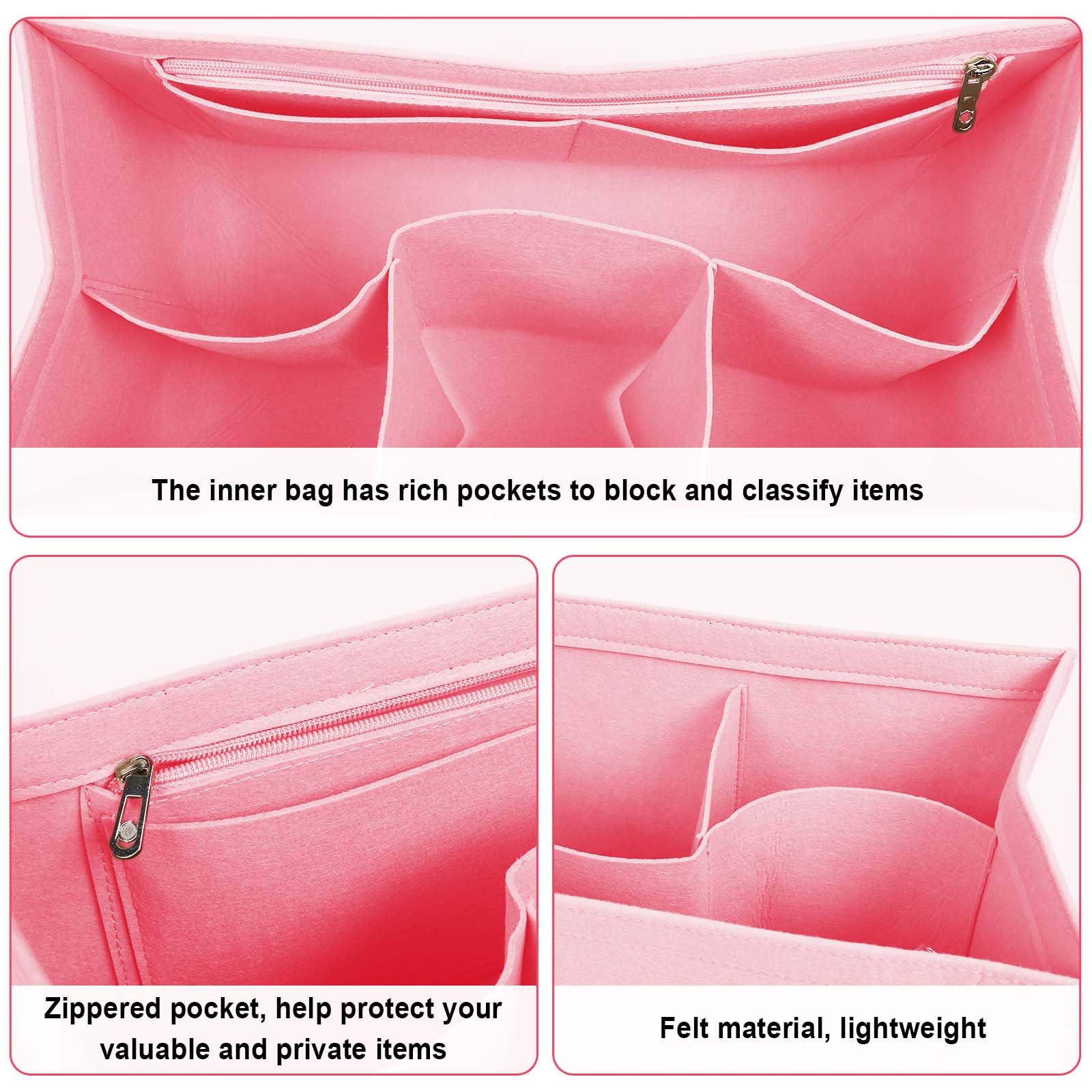 lasuroa Rubber Beach Bag Organizer Compatible with Bogg Bag/Simply Southern Tote, Tote Organizer Insert Felt Bag Organizer Insert with 7 Pockets, Only for Bogg Bag XL Size (Pink)