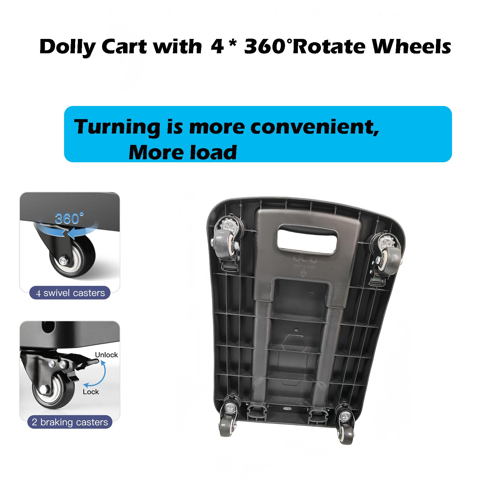 ASCSAPX Folding Hand Truck,Dolly Cart with 4 * 360°Rotate Wheels,200 lbs Heavy Duty Truck and Portable Cart,Travel, Moving, Shopping, Office Use, Black