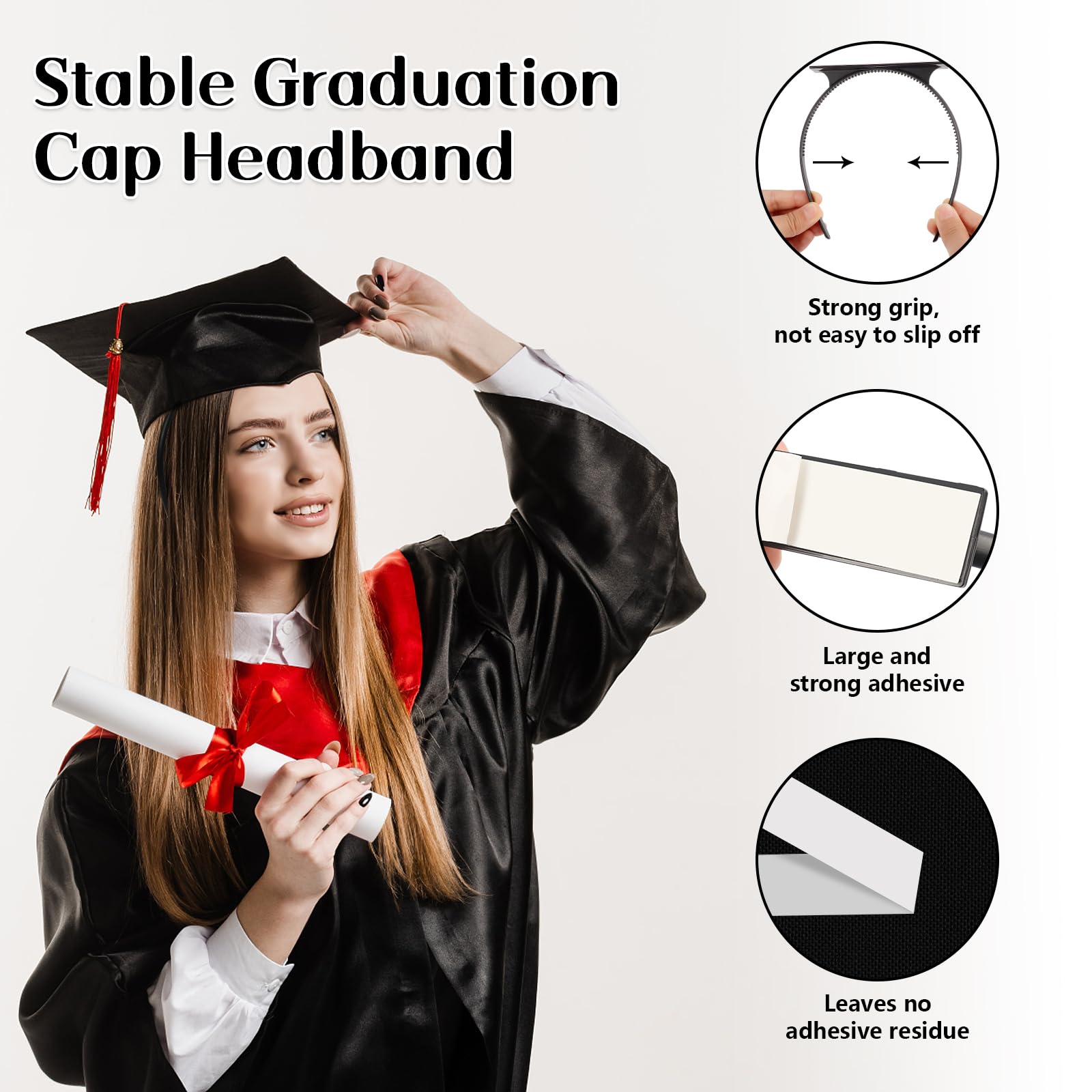 Roacasumy 2 Pack Graduation Cap Headband, Grad Cap Headband Insert Secures Your Graduation Cap and Hairstyle, Upgrade Inside Graduation Cap Headband