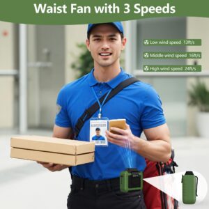 CHARMPㅤ Portable Waist Fan - Personal Fan with 6000mAh Battery, Strong Airflow, 3 Speeds, Mini Design, and Up to 16 Hours Working Time - Hands-Free Cooling Belt Fan