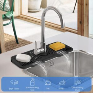 Sink Faucet Mat Splash Guard, 5° Slope Silicone Faucet Draining Mat for Kitchen Sink, 17" x 6" Cuttable Faucet Water Catcher Mat-Multipurpose Splash Guard for Kitchen Sink Area & Bathroom Countertop