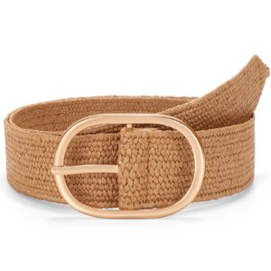 wowogo straw woven rattan wide stretch straw belt boho braided belts for women