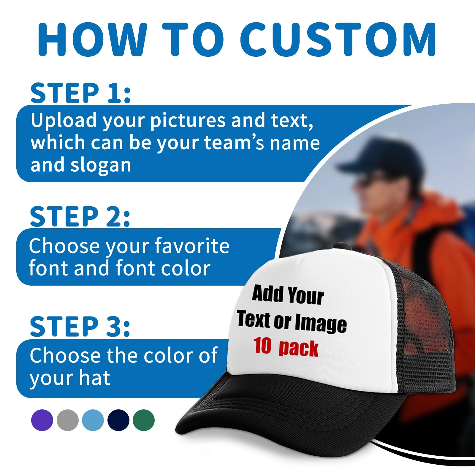 Generic 10Pack Custom Trucker Hat with Your Design,Personalized Adjustable Mesh Trucker Hat Baseball Cap with Curved Brim,for Group Travel Multi