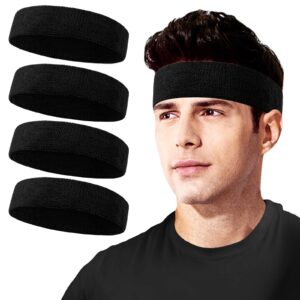 4 pcs sweatbands sport headbands for men & women, sweat head bands moisture wicking sport headband cotton sweatbands for basketball, athletic exercise, tennis, running, yoga