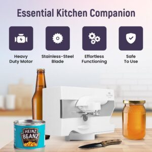 Electric Can Opener - 4 in 1 Under the Cabinet Mounted Can Opener, Blade Sharpener, Bottle Opener, Jar Opener, Mounting Bracket, Large or Small Cans for Seniors with Arthritis - Elitra Home (White)