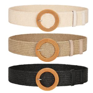 jasgood 3 pack women straw woven elastic belts wide stretch raffia waist belt for summer dress