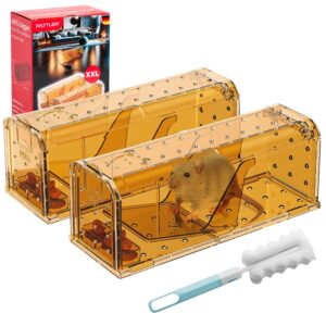 pattler® | 2 new large humane mouse trap for indoor and outdoor home | mechanical reusable live mouse traps catch and release mice from garden, garage, attic, inn, hotel | orange | pack of 2