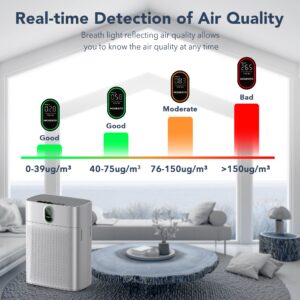 MORENTO Air Purifiers for Home Large Room up to 1076 Sq Ft with PM 2.5 Display Air Quality Sensor with Double-sided Air Inlet, Silver Grey, 1 Pack