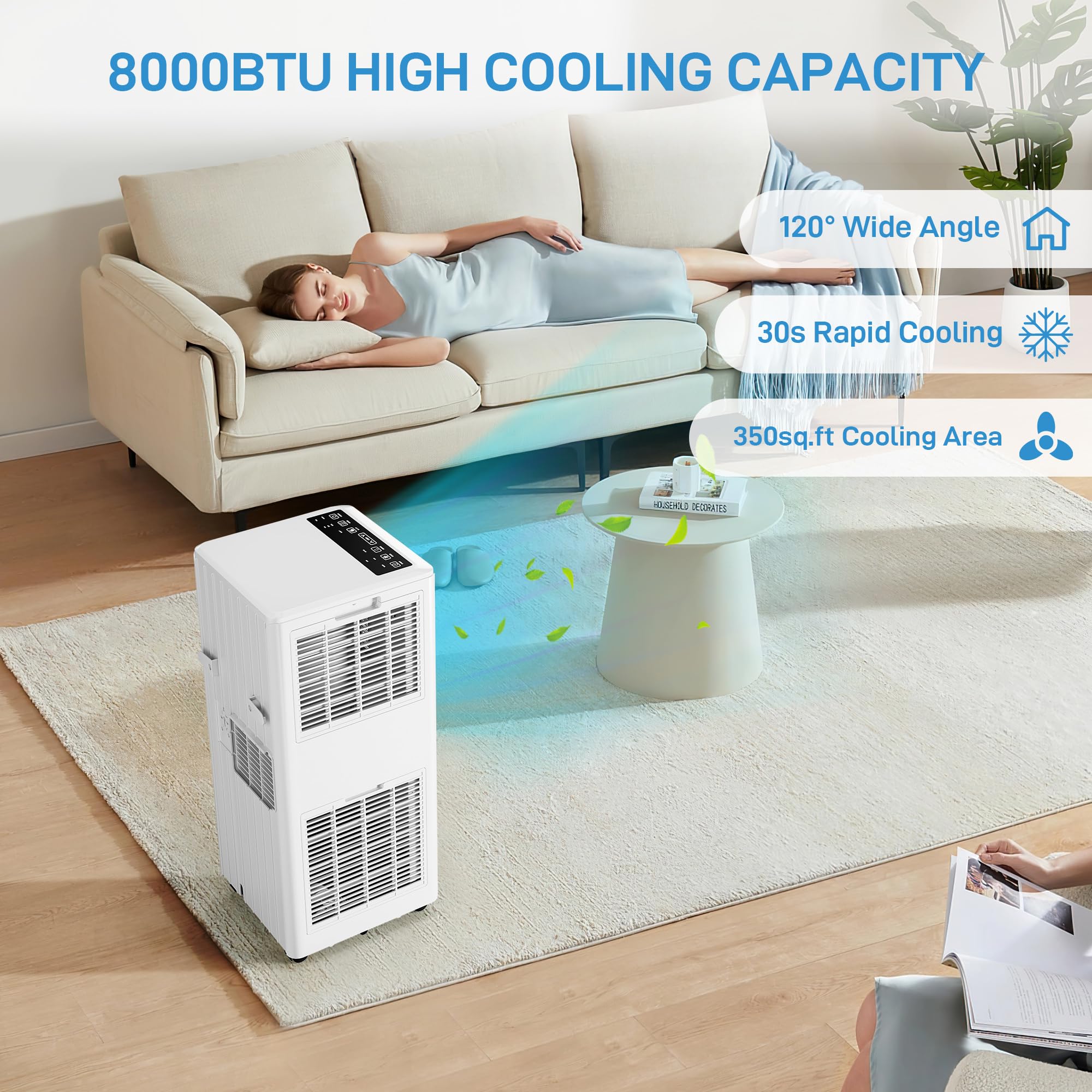 GAOMON 8000 BTU Portable Air Conditioner for Room, 3 in 1 Cooling AC Unit up to 350sq.ft & Fan & Dehumidifier with Remote Control, Sleep Mode for Bedroom, living room, office