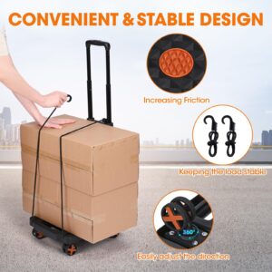 Folding Hand Truck, 100LBS Foldable Hand Truck Dolly, Adjustable Portable Luggage Cart with 4 Wheels, Utility Cart Collapsible Hand Truck & 2 Elastic Ropes for Luggage, Travel, Moving, Shopping