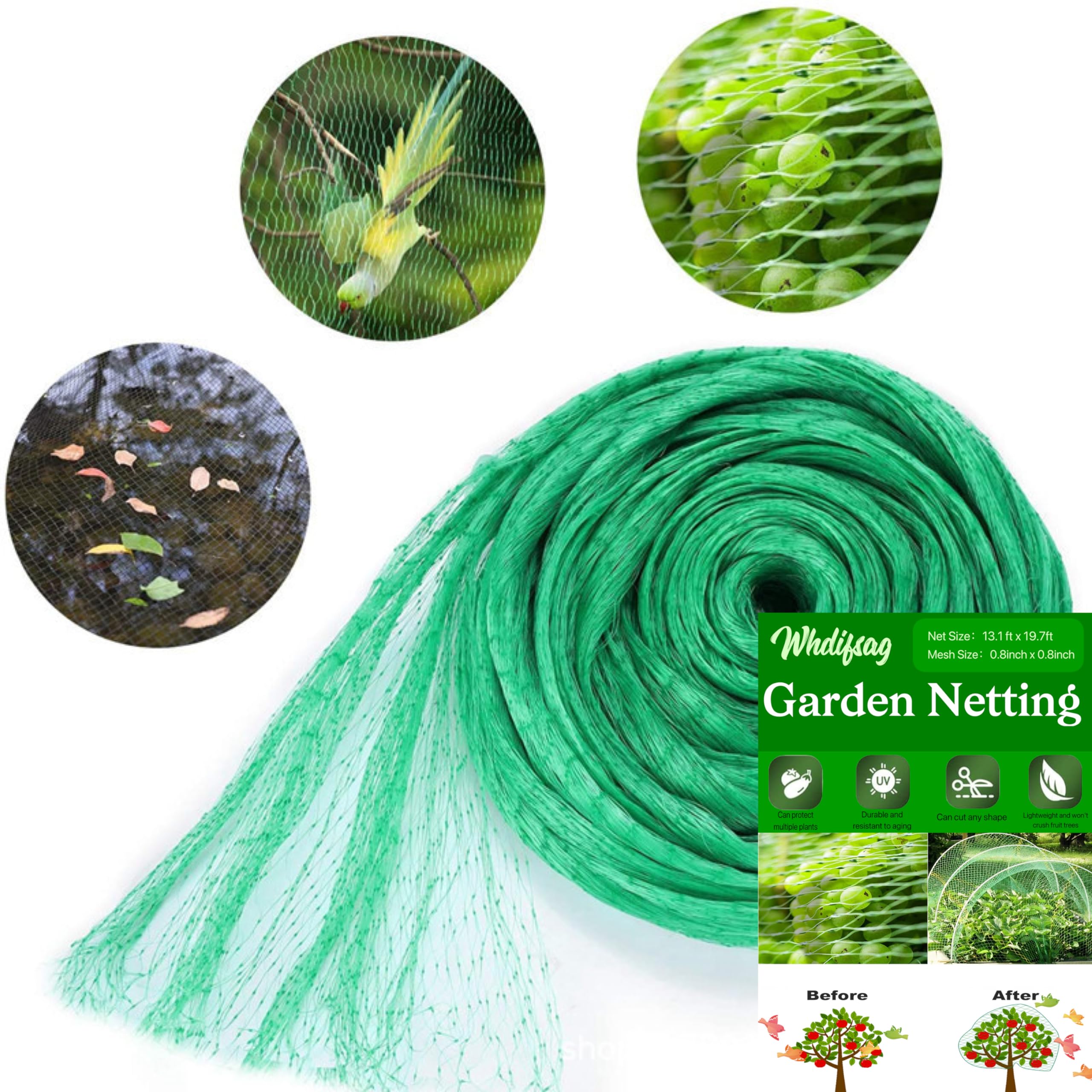 Whdifsag Bird Netting for Garden13x20 ft - Garden Netting Protect Fruits and Vegetables in Your Garden from Birds and Other Animals ，Garden Netting for Raised beds Reusable.（1PCS）