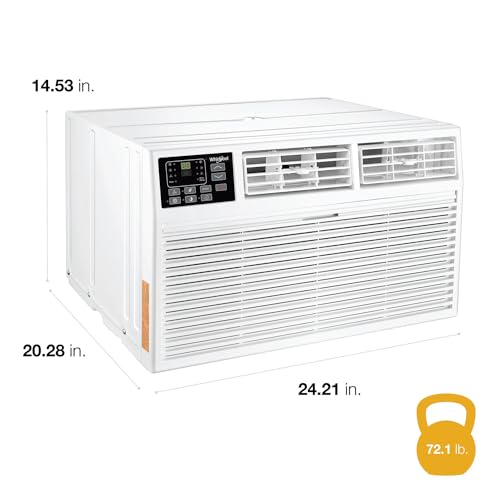 Whirlpool 14,000 BTU Through the Wall Air Conditioner, 230V, Cools up to 700 Sq. Ft for Living Room, Bedroom, Kitchen, Apartment, with Dehumidifier, Remote Control, Digital Display, 24H Timer, White