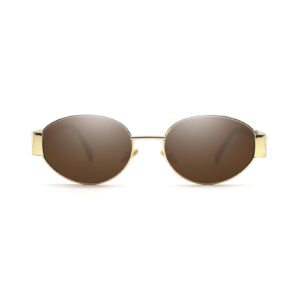 generic oval sunglasses for women trendy designer sun glasses for small face retro metal frame womens shades, medium, gold-browm