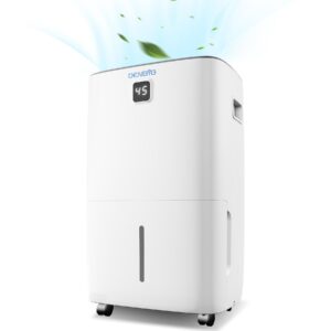 denbig 50 pints dehumidifier with pump for spaces up to 4,500 sq. ft at home, with washable, reusable air filter, 2 gal water tank, drain hose, for large & medium rooms, basement, bedroom