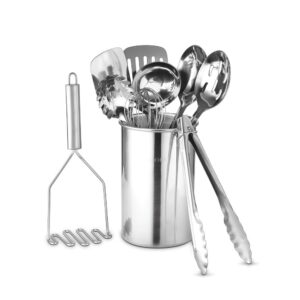 avador® premium set of 10 stainless steel kitchen tool set with holder easy to clean, space saving, great for cooking, baking, prepping