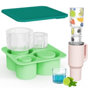 ice cube tray mold for stanley 40oz 30oz 20oz 14oz tumbler accessories, alwenid silicone ring ice maker with lid for freezer, cocktails, whiskey, coffee and juice, bpa free, dishwasher safe(green)