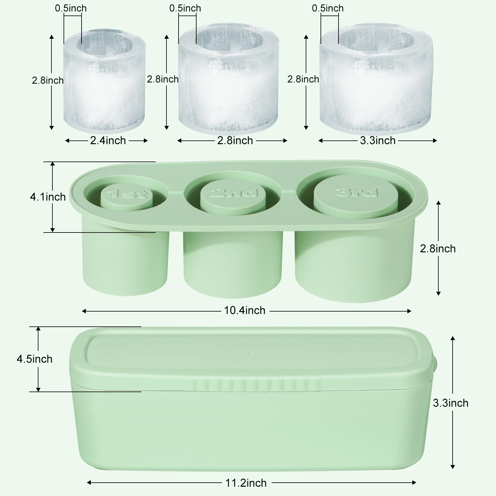 QUTIFE Ice Cube Tray for Stanley Cup Tumblers 30-40oz, Silicone Ice Cube Molds with Lid and Bin, Easy Release Ice Maker for Chilling Cocktails, Coffee, Drinks, BPA Free(Green)