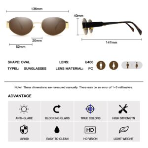 Generic Oval Sunglasses for Women Trendy Designer Sun Glasses for Small Face Retro Metal Frame Womens Shades, Medium, Gold-browm