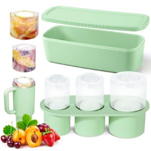 qutife ice cube tray for stanley cup tumblers 30-40oz, silicone ice cube molds with lid and bin, easy release ice maker for chilling cocktails, coffee, drinks, bpa free(green)