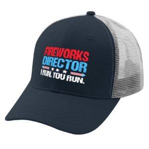 Harmaven Fireworks Director I Run You Run 4th of July Funny Golf hat Trucker Cap Marine Blue Mens Hats and caps for Mom Cool Cap