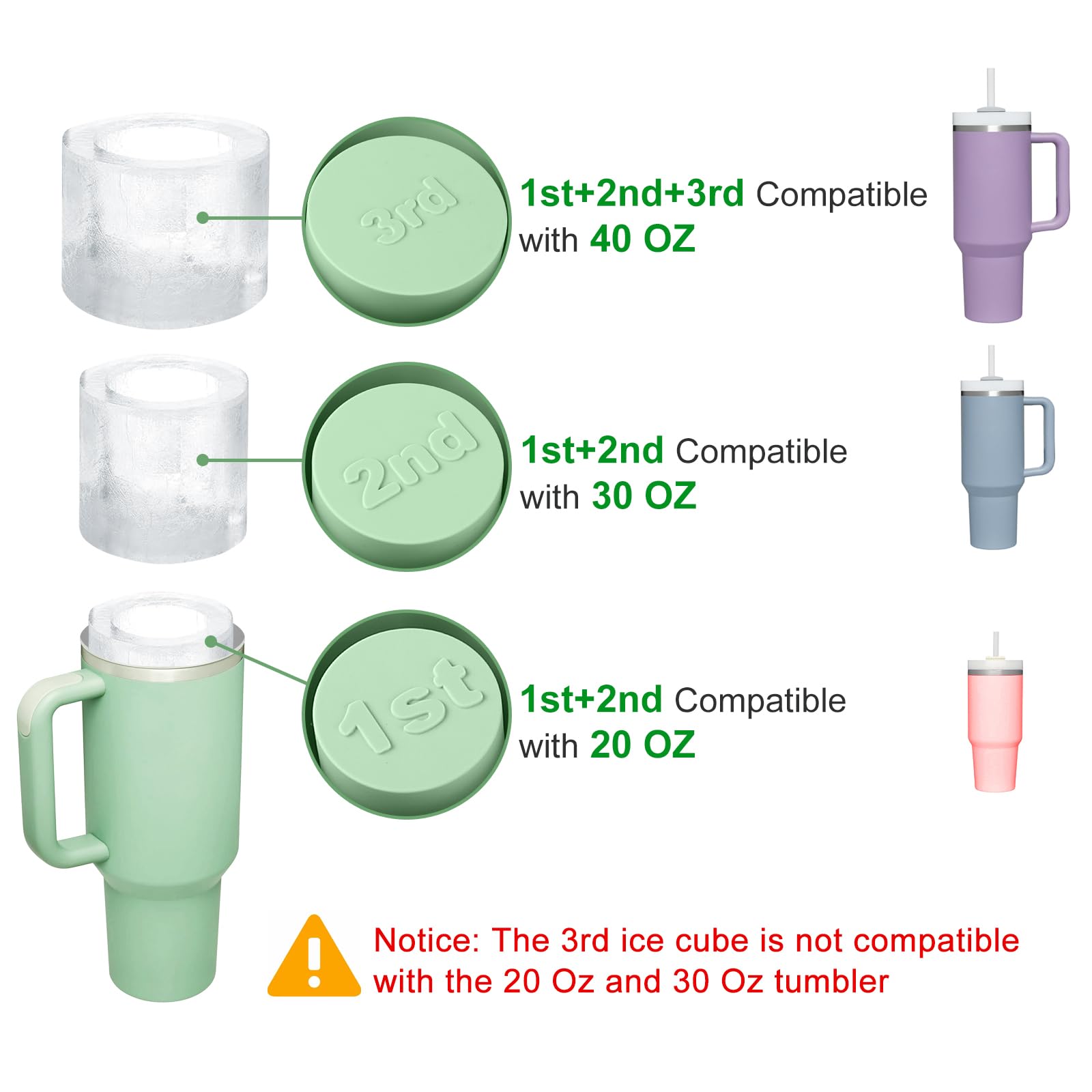 QUTIFE Ice Cube Tray for Stanley Cup Tumblers 30-40oz, Silicone Ice Cube Molds with Lid and Bin, Easy Release Ice Maker for Chilling Cocktails, Coffee, Drinks, BPA Free(Green)