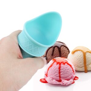 Plastic Ice Cream Cone Holder Ice Cream Snow Cone Rack, 2024 New Ice Cream Cone, Plastic Ice Cream Snow Cone Rack, Food Grade Ice Cream Plastic Cup Spoon For Birthday Party, Gifts For Kids (4 Set)