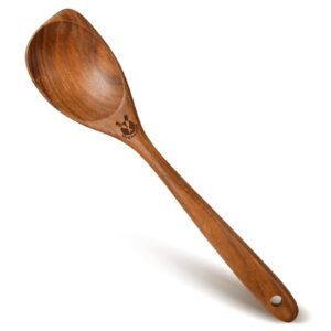 wooden spoons for cooking, natural premium teak wood corner spoon, good grip large wooden spoons and wooden spatula, heat resistant wooden cooking utensils for nonstick cookware cooking gifts