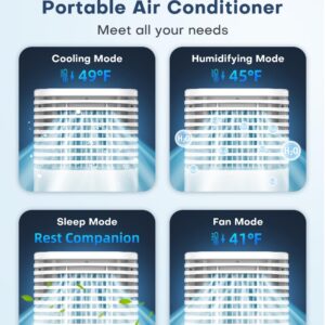 CENSTECH 4-IN-1 Portable Air Conditioners, Evaporative Air Cooler w/4 Modes & 3 Speeds, 15H Timer for Smart Auto-off, 2-Gal Tank for 20H Cooling,17FT Remote,No Hose Needed,120°Oscillating Swamp Cooler