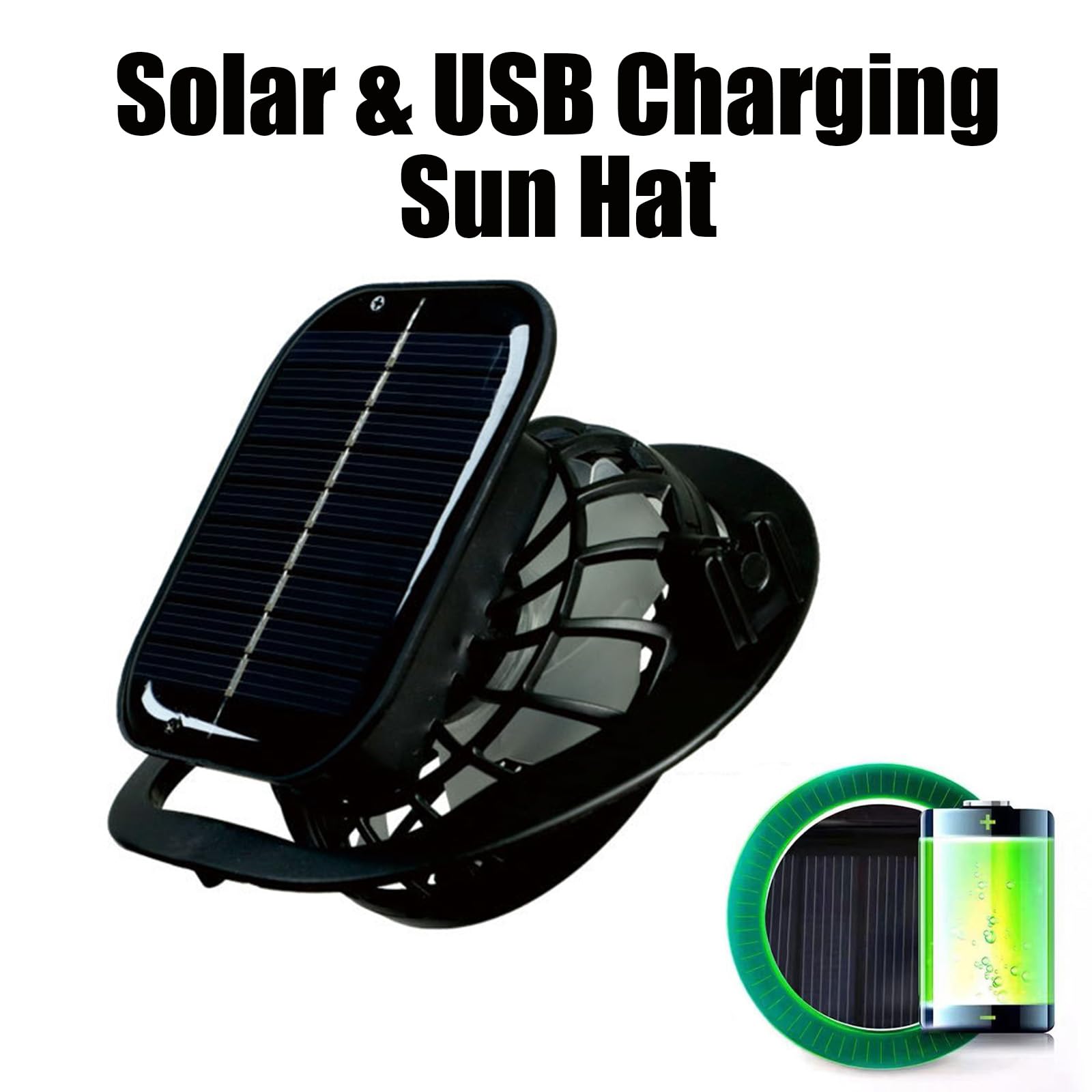 Outdoor Wide Brim Sun Hat with Solar Fan, Wide Brim Solar Fan Outdoor Fishing Hat-Solar & USB Charging (Double Fan Model-G,One Size)