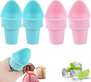 plastic ice cream cone holder ice cream snow cone rack, 2024 new ice cream cone, plastic ice cream snow cone rack, food grade ice cream plastic cup spoon for birthday party, gifts for kids (4 set)