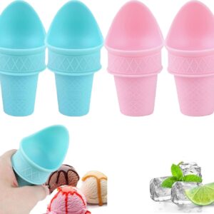 Plastic Ice Cream Cone Holder Ice Cream Snow Cone Rack, 2024 New Ice Cream Cone, Plastic Ice Cream Snow Cone Rack, Food Grade Ice Cream Plastic Cup Spoon For Birthday Party, Gifts For Kids (4 Set)