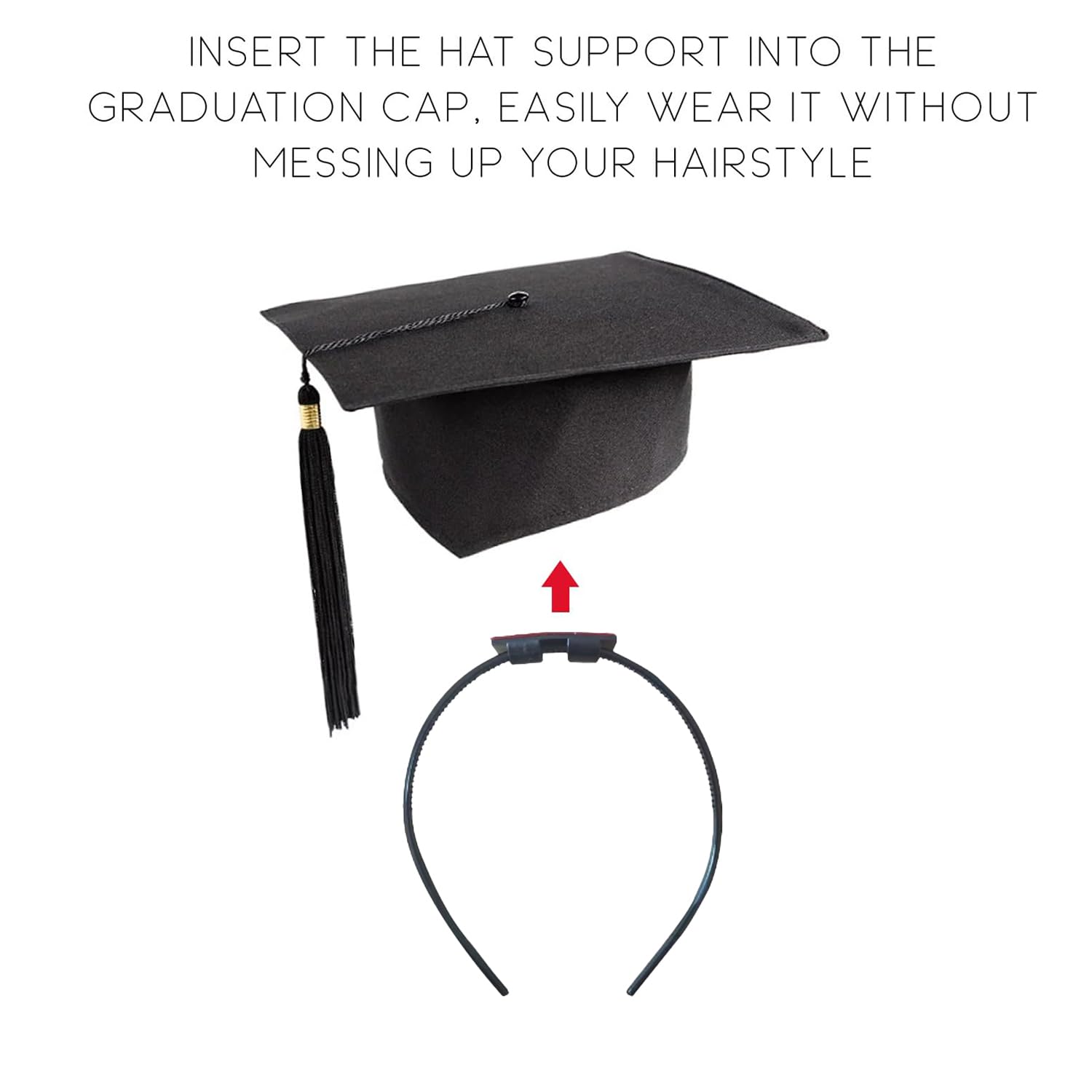 Graduation Cap Headband,Gradcapband Secures Your Graduation Cap. Grad Cap Headband,Don't Change Your Hair. Upgrade Your Cap Black,Cap Headband Insert,Fixed Graduation Cap