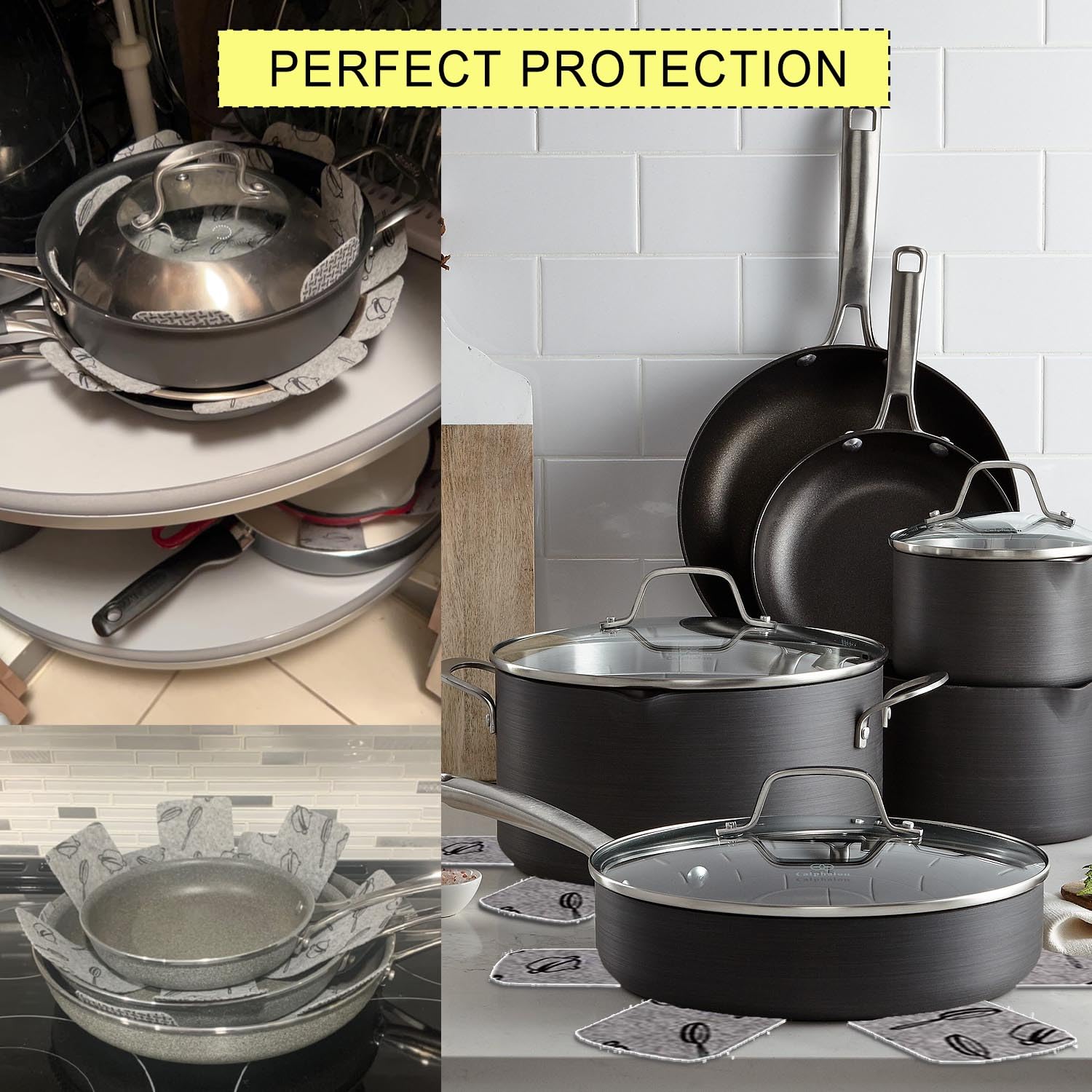 Pot and Pan Protectors 12 Pcs (10" 14" 15"), Pan Protectors for Stacking, Pots and Pans Dividers, Avoid Scratching Cookware Protectors