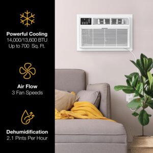 Whirlpool 14,000 BTU Through the Wall Air Conditioner, 230V, Cools up to 700 Sq. Ft for Living Room, Bedroom, Kitchen, Apartment, with Dehumidifier, Remote Control, Digital Display, 24H Timer, White