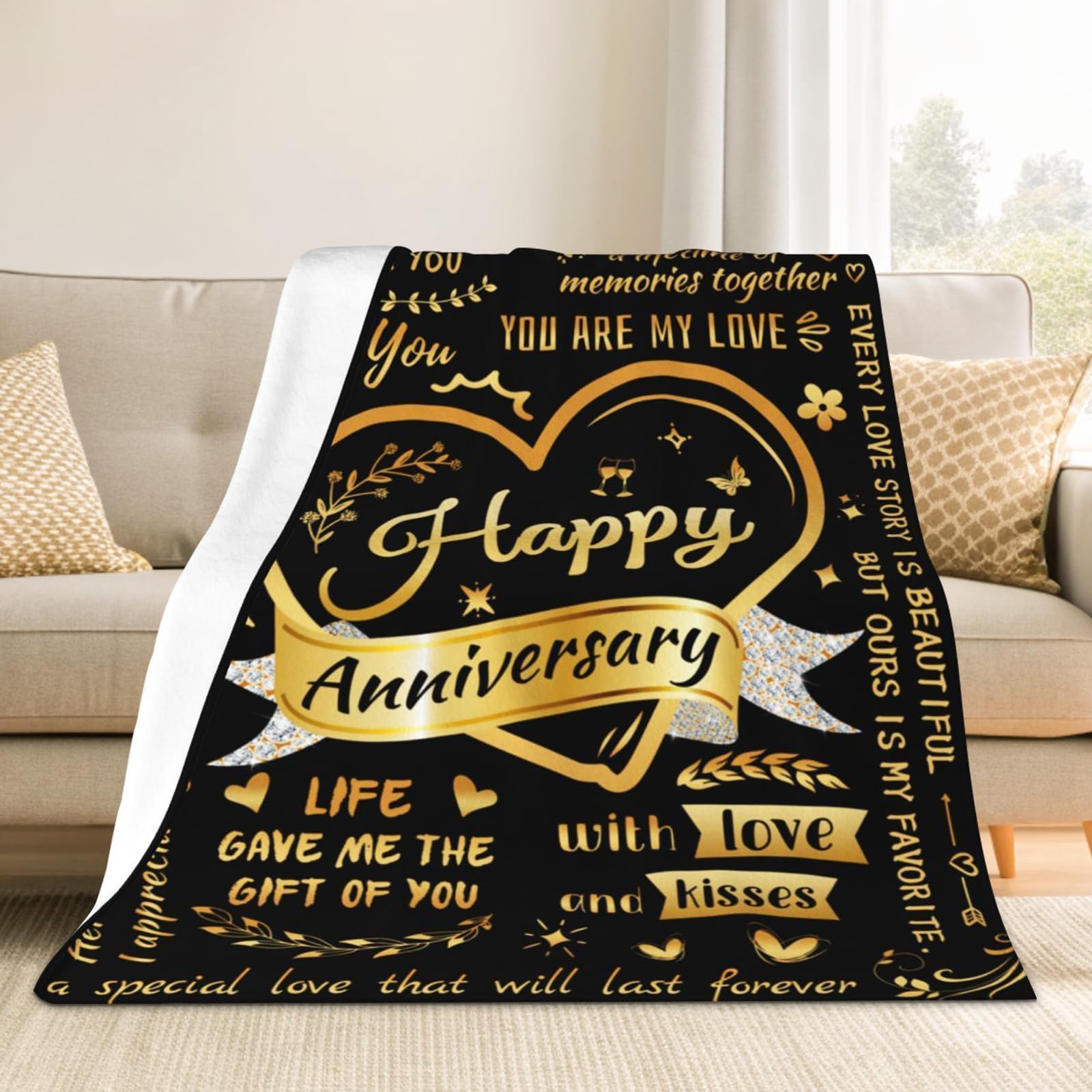 Anniversary Blanket, Wedding Anniversary Blanket Gifts, Anniversary Romantic Gifts for Couple, Ultra Soft Throw Blanket, Gift for Boyfriend/Girlfriend, Wife/Husband on Christmas, Thanksgiving 40"x50"